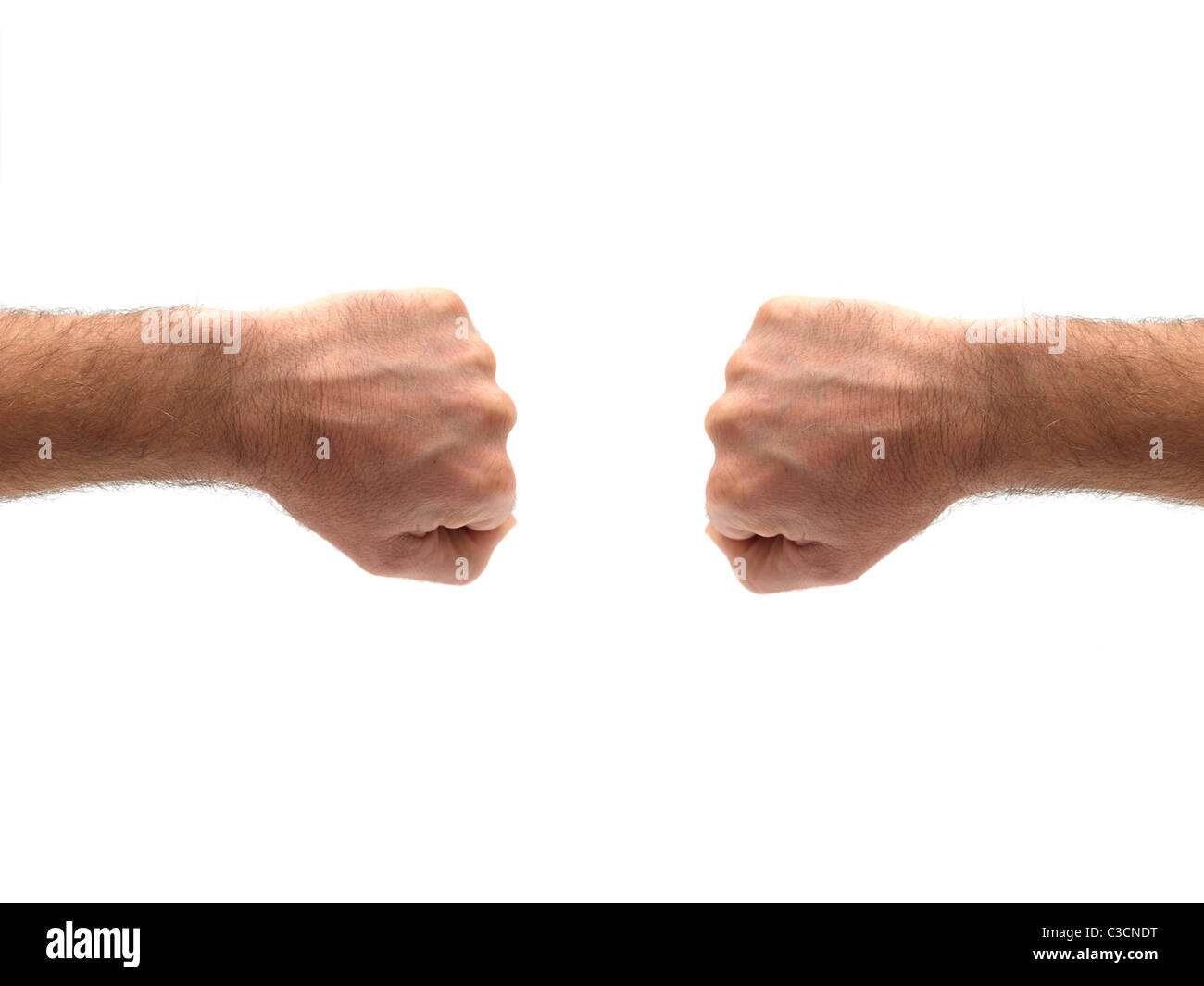 Two hands in the shape of a fists isolated against a white background ...