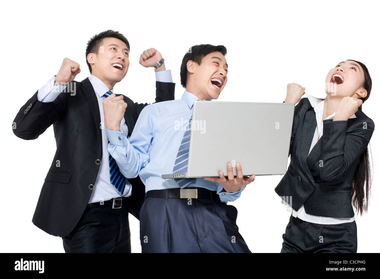 A team of businesspeople cheering Stock Photo - Alamy