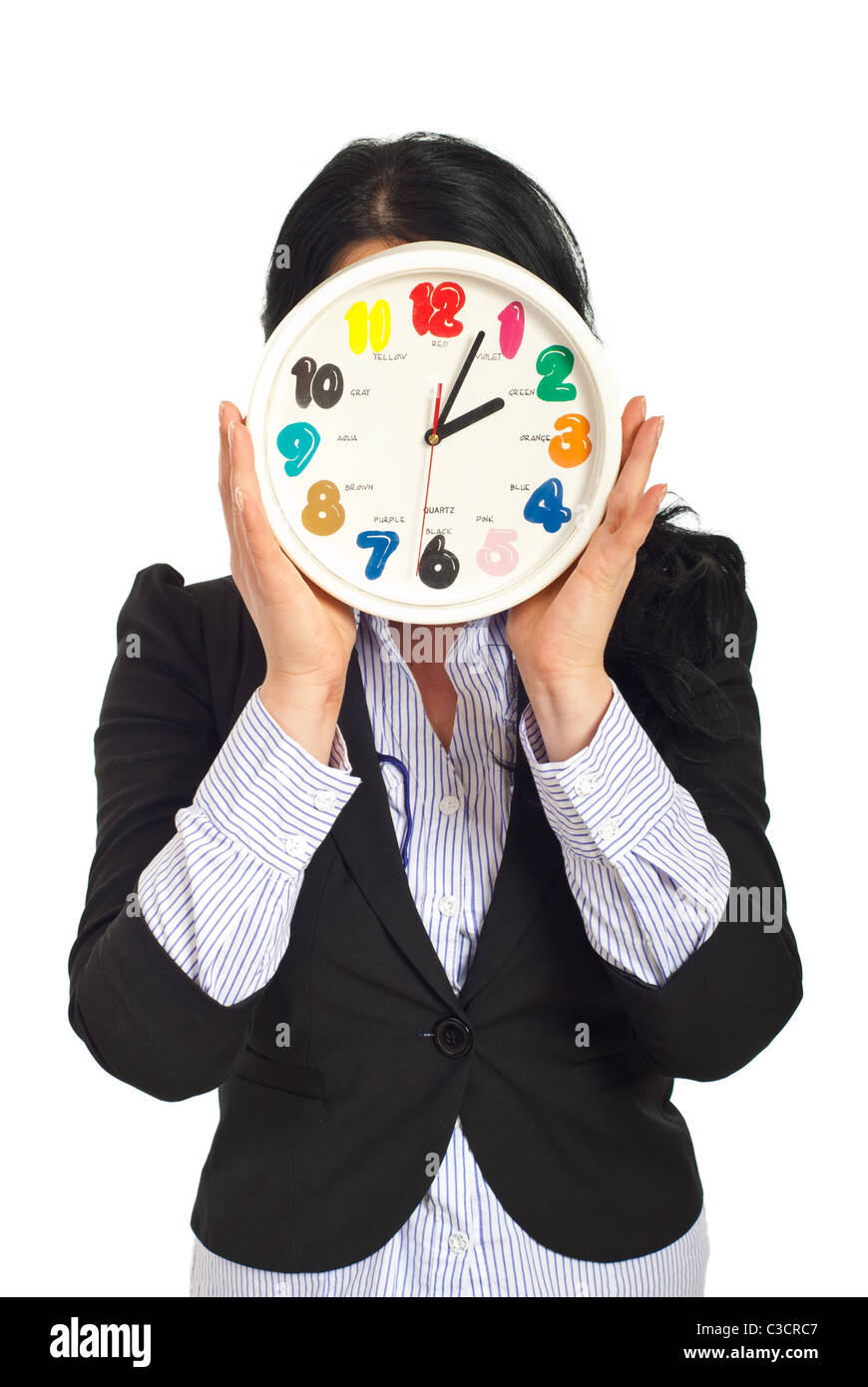 Woman behind clock face in hi-res stock photography and images - Alamy