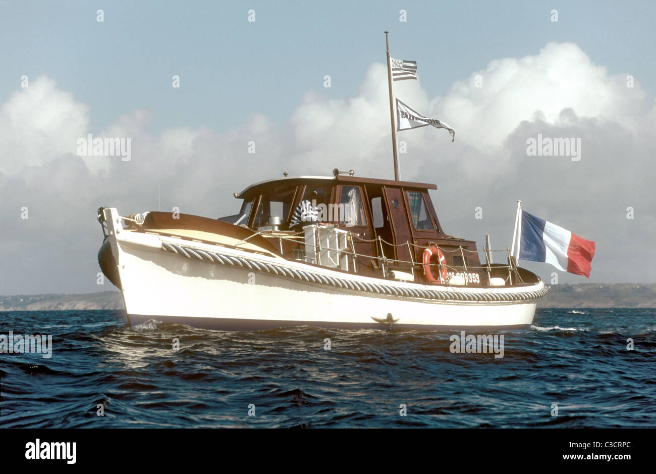 A 1951 French lifeboat now converted to a motor cruiser seen off ...