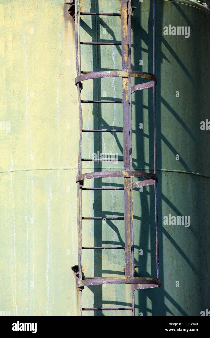 Detail of ladder up chemical storage tank. Lymefield Mill, Broadbottom ...