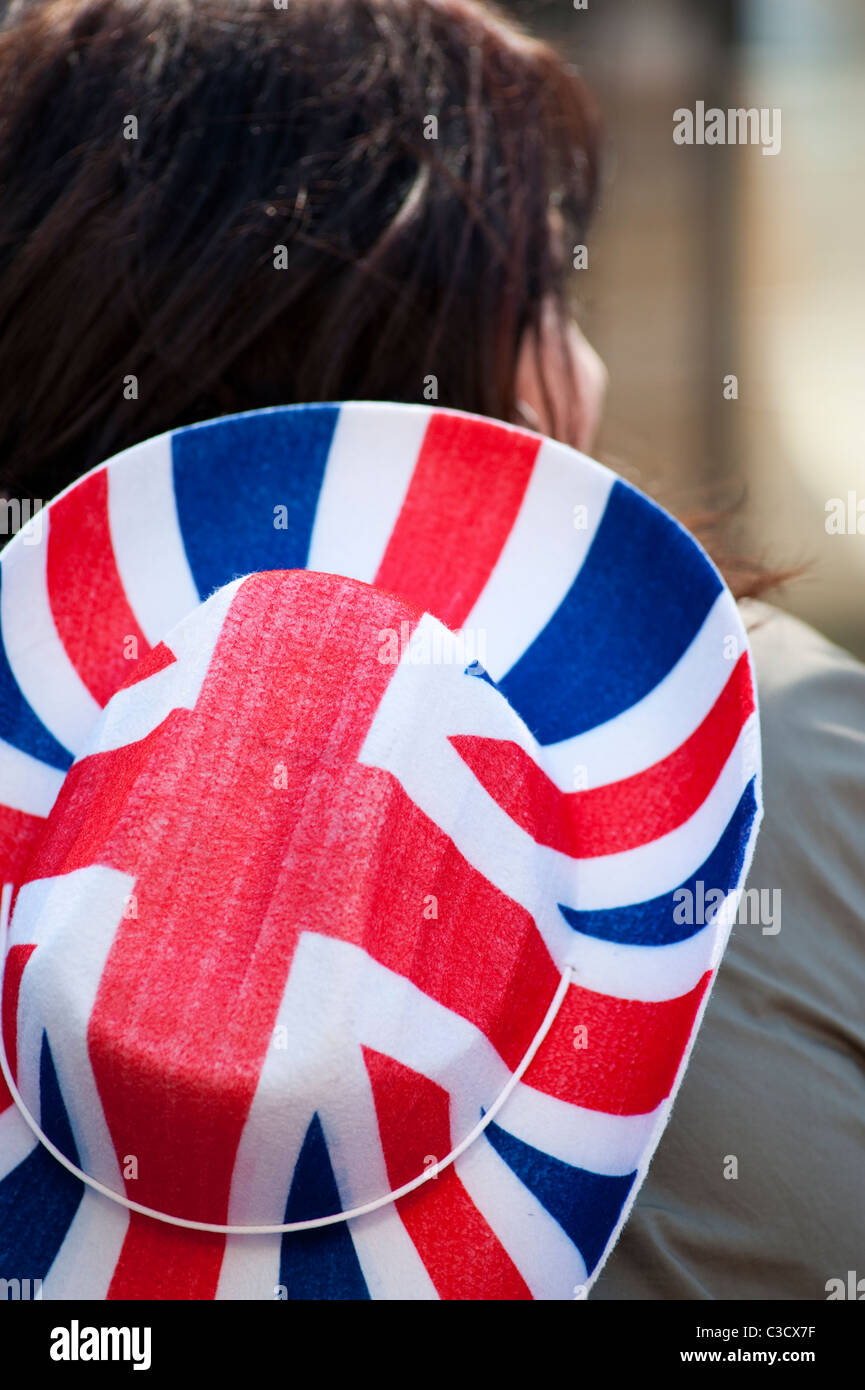 Woman with a union jack hat in central London Stock Photo - Alamy