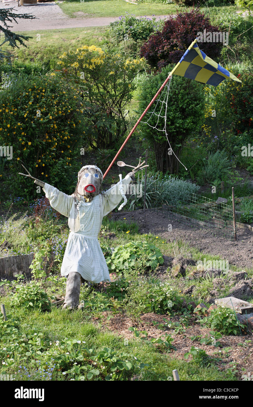 A scarecrow within allotments at Broadbottom within Greater Manchester ...