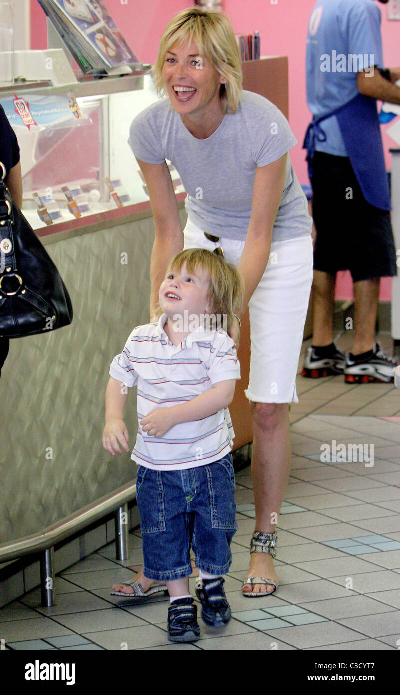 Quinn Stone and Sharon Stone Sharon Stone buys ice cream for her two ...