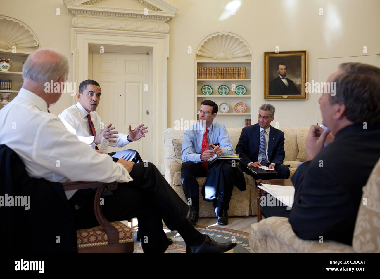 US President Barack Obama at the Daily Economic Briefing in the Oval ...