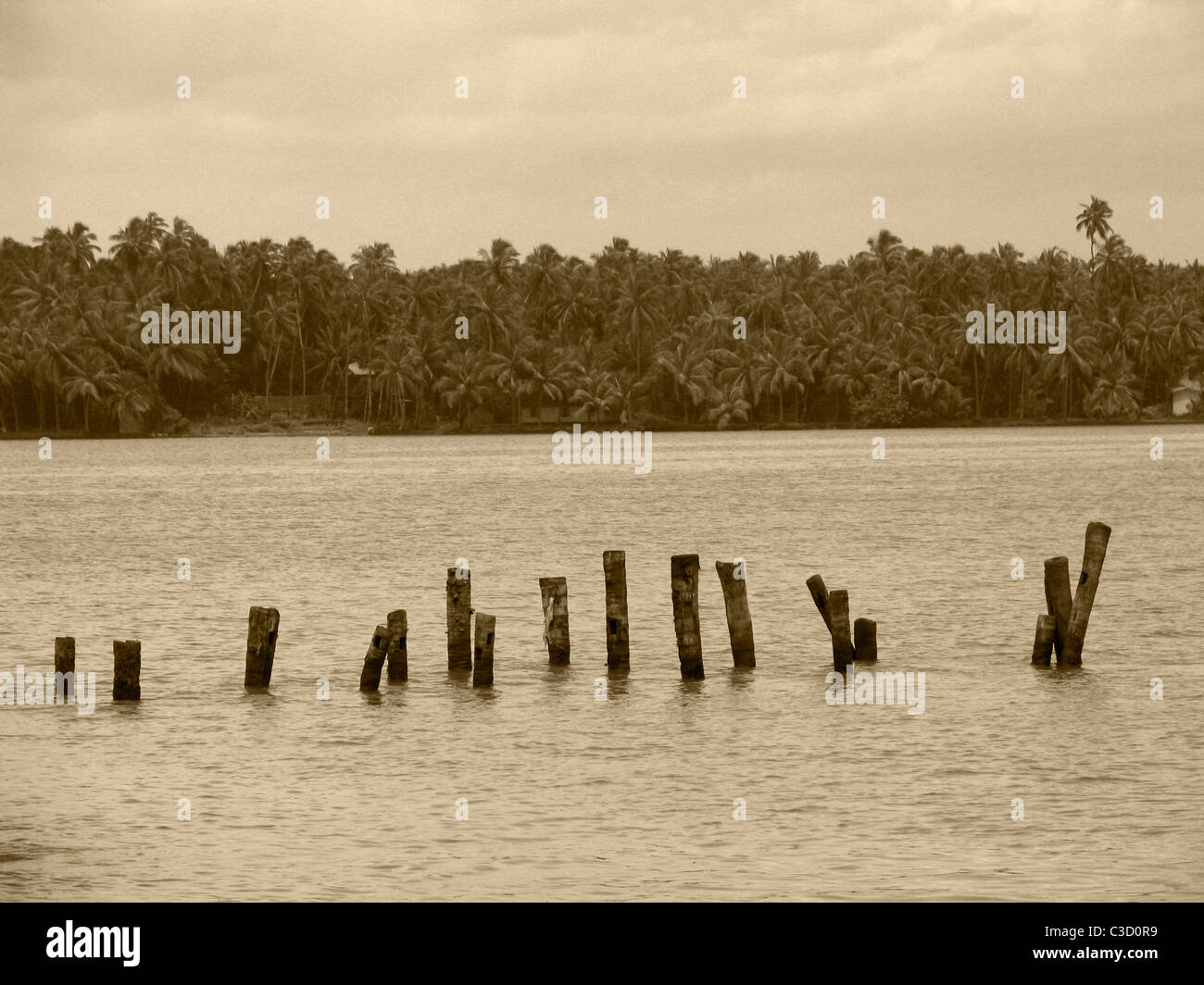 A Broken wooden Landing stage (bridge) for Ferryboats leading towards a ...