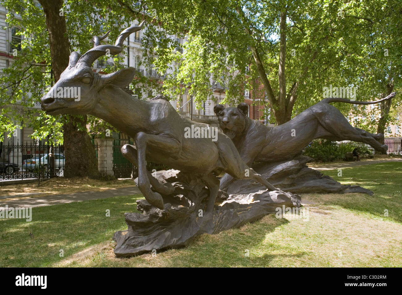 England London Grosvenor Gardens Lioness & Lesser Kudu sculpture Stock ...