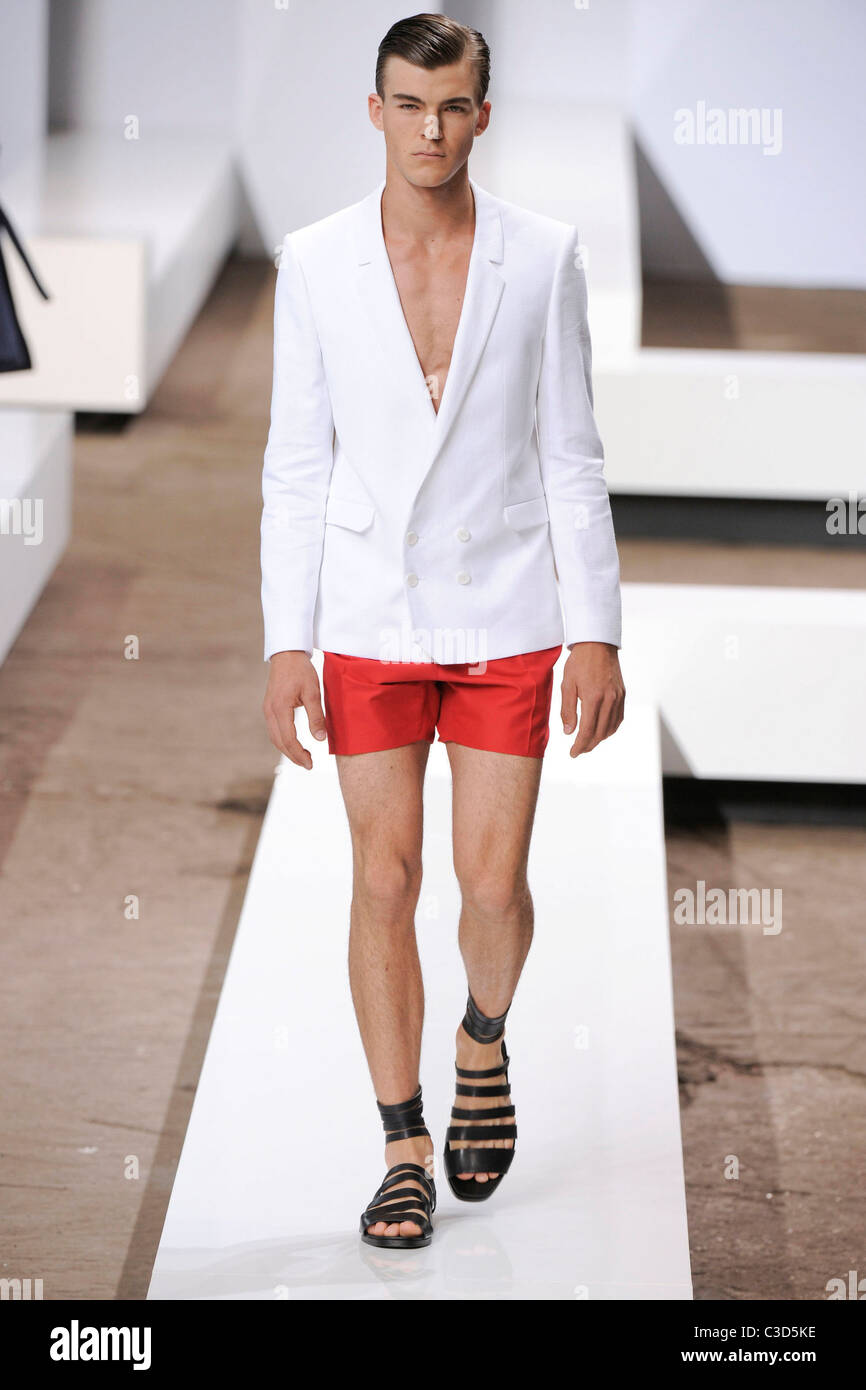 Model walks the catwalk Paris Fashion Week Menswear Spring/Summer 2010 ...