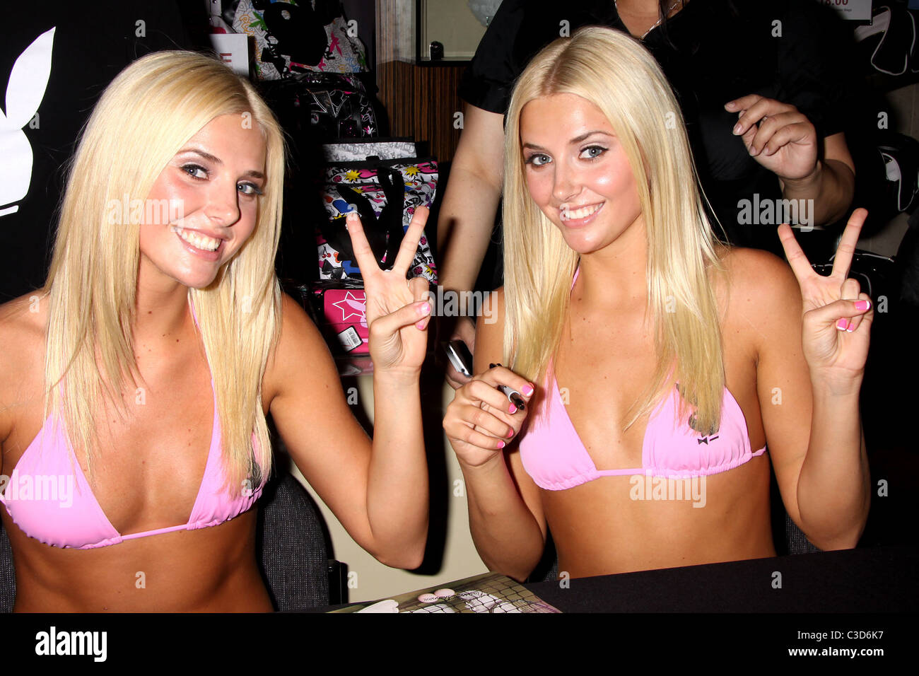 Hugh Hefners Twin Girlfriends Karissa Shannon And Kristina Shannon Attend A Signing Session For