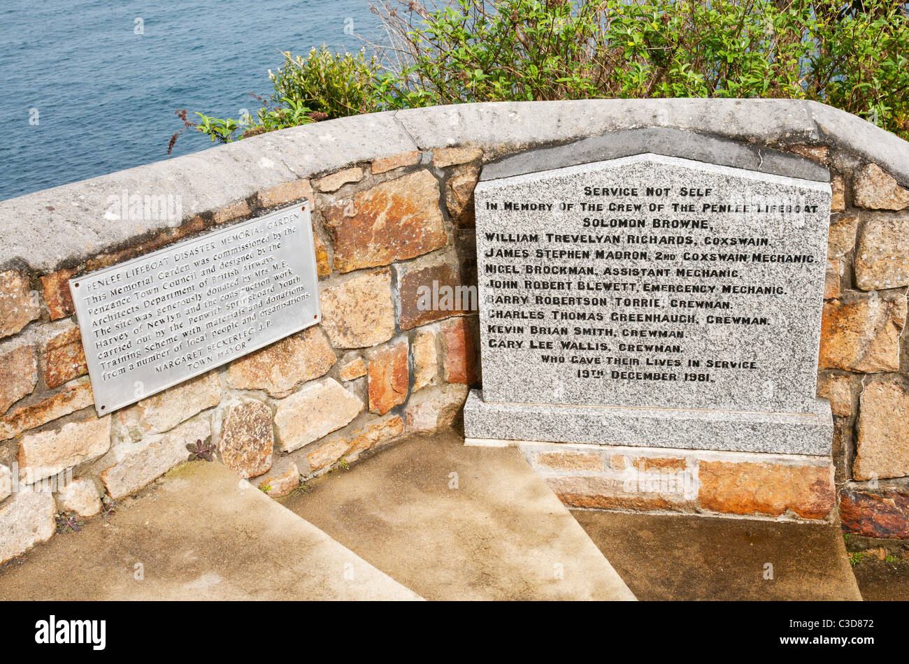 Memorial to the crew of the Penlee Lifeboat Solomon Browne which was ...