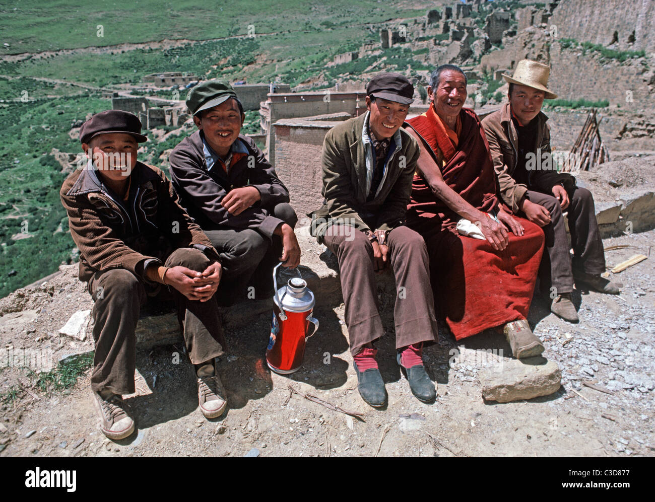 Buddhist Monk and Tibetans, Ganden Monastery, destroyed during Red ...