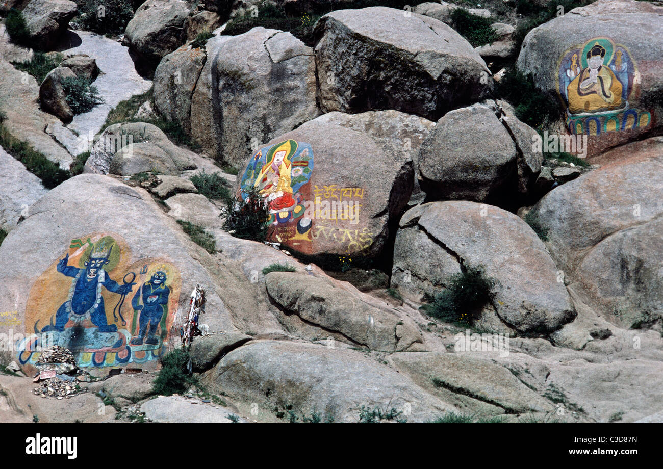 Buddhist Rock Paintings, Sera Monastery, Lhasa, Tibet, Autonomous ...