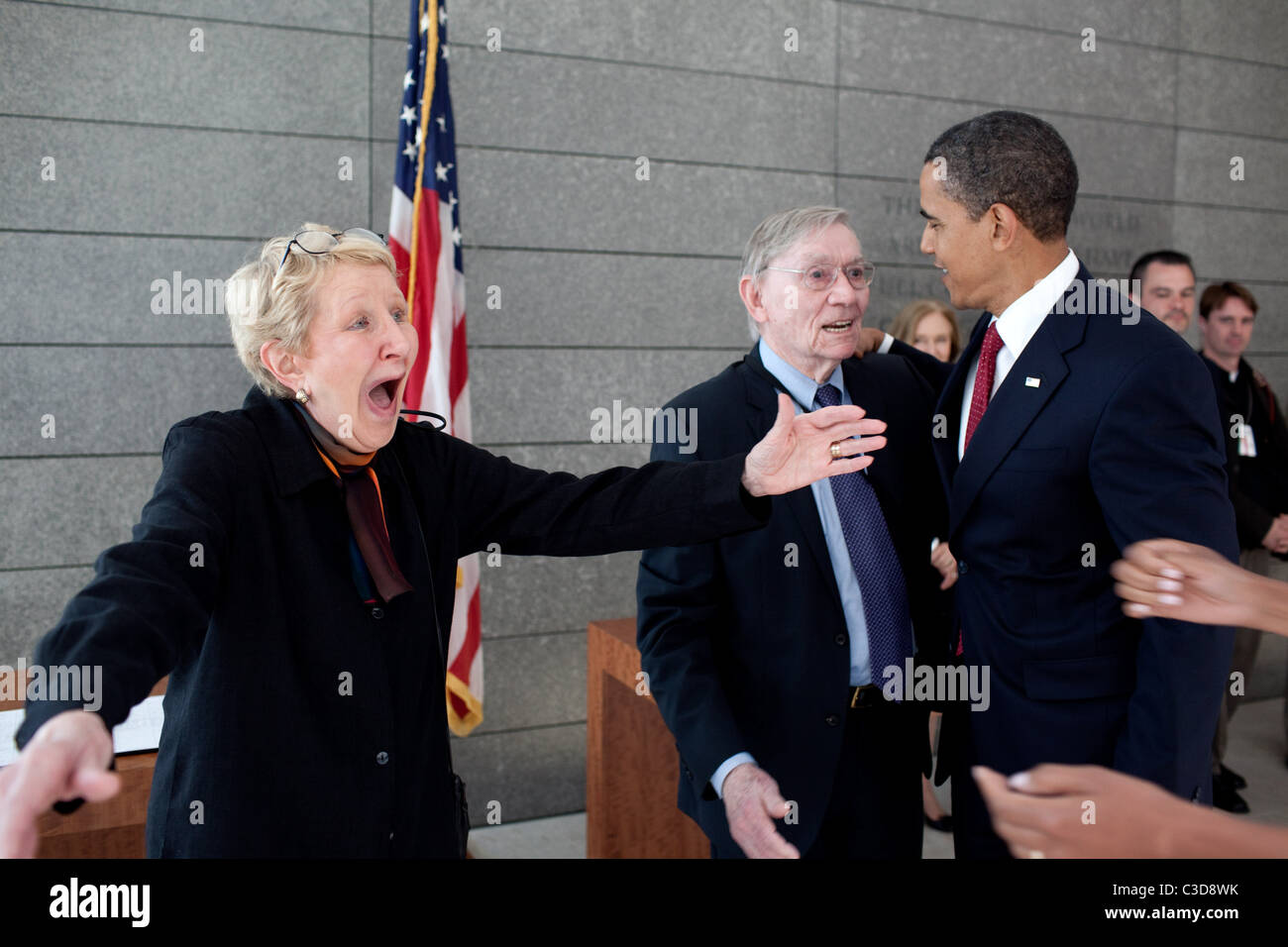 President Barack Obama greets his great uncle Charles Payne and his ...