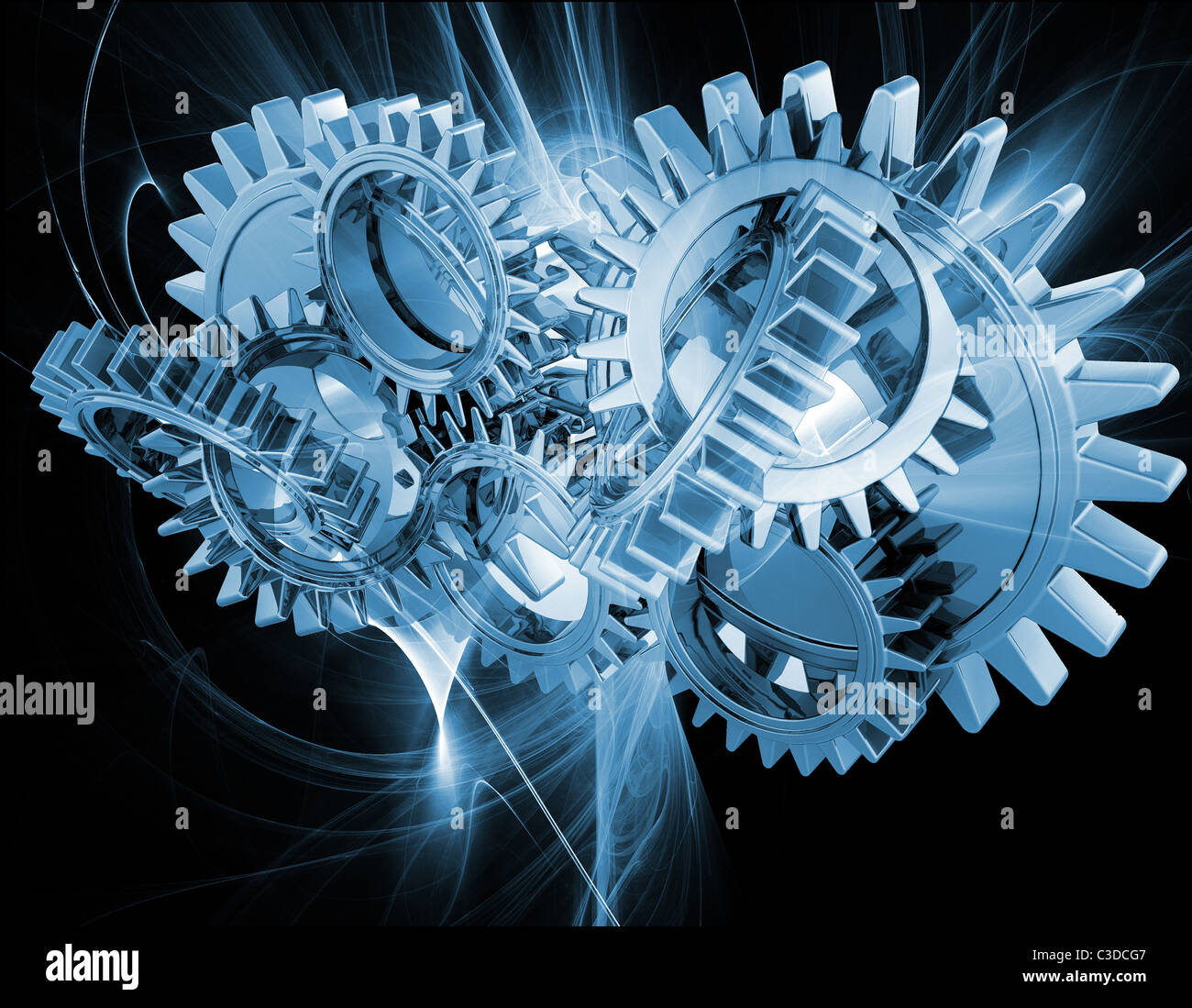 Interlocking gears on an abstract fractal background Stock Photo - Alamy