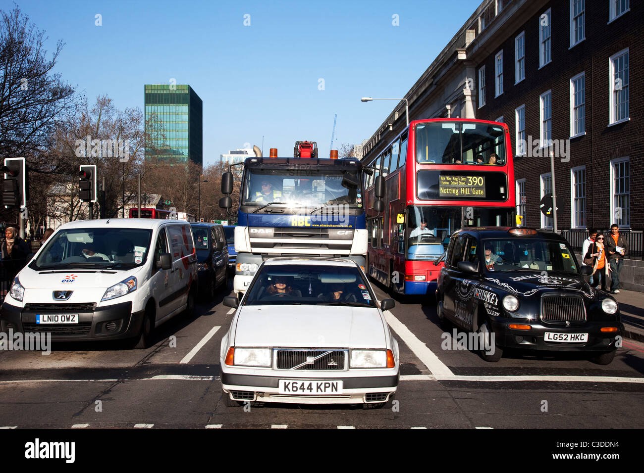 Busy traffic on Euston Road, London. This is one of the busiest main ...