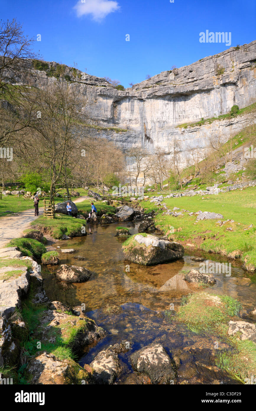 The Pennine Way alongside Malham Beck at Malham Cove, Malham, North ...