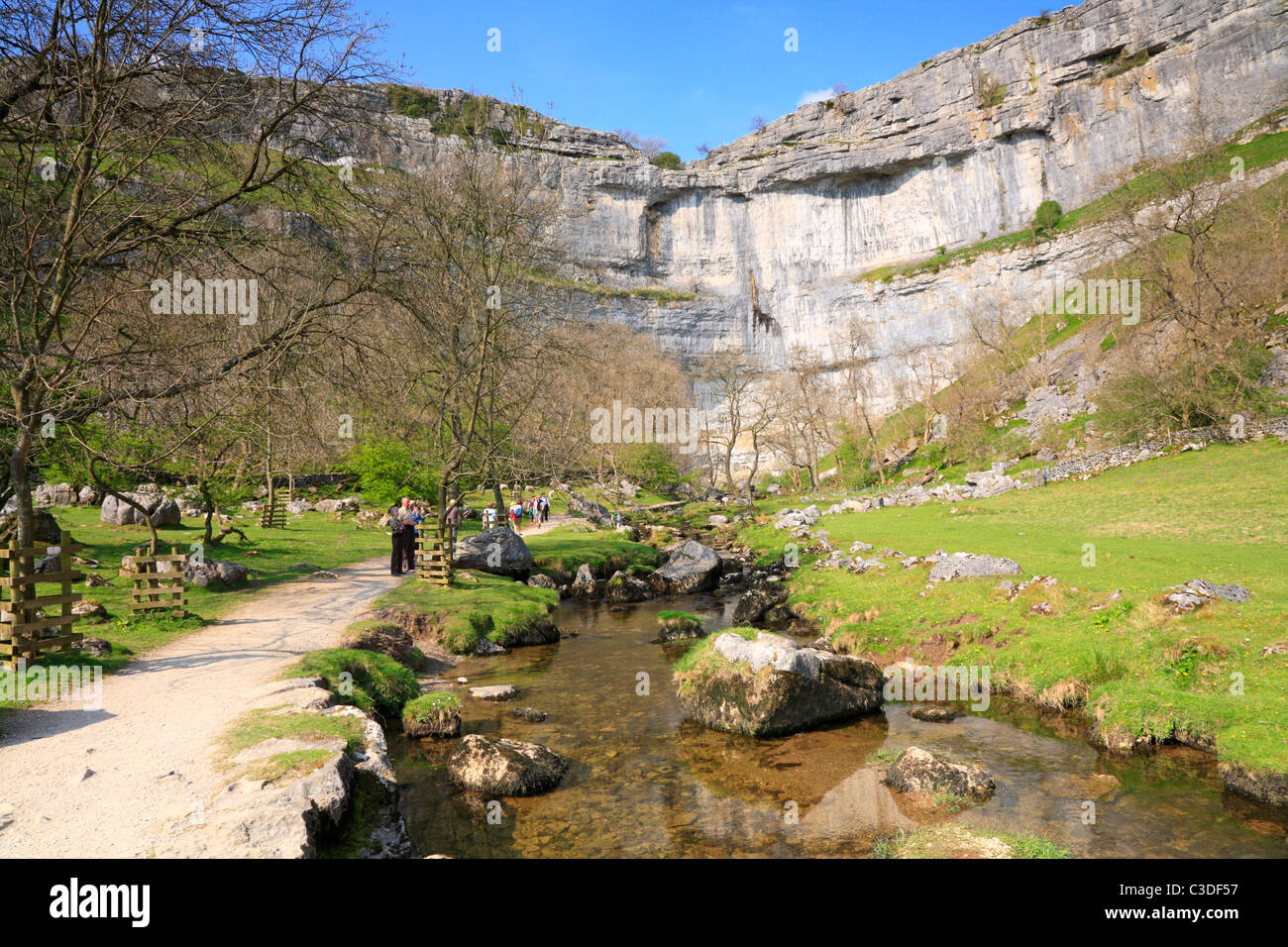 The Pennine Way alongside Malham Beck at Malham Cove, Malham, North ...
