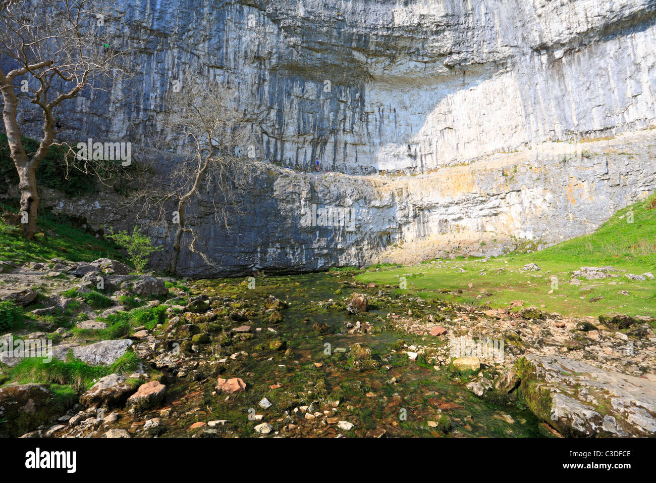 Malham Beck emerging at the foot of Malham Cove, Malham, North ...