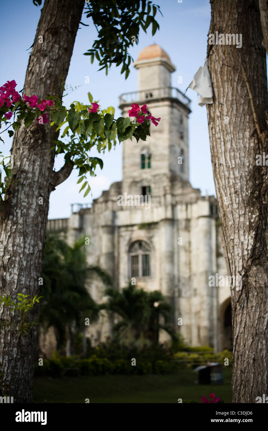 A bell/clock tower in-between two trees, Philippines, Asia Stock Photo ...