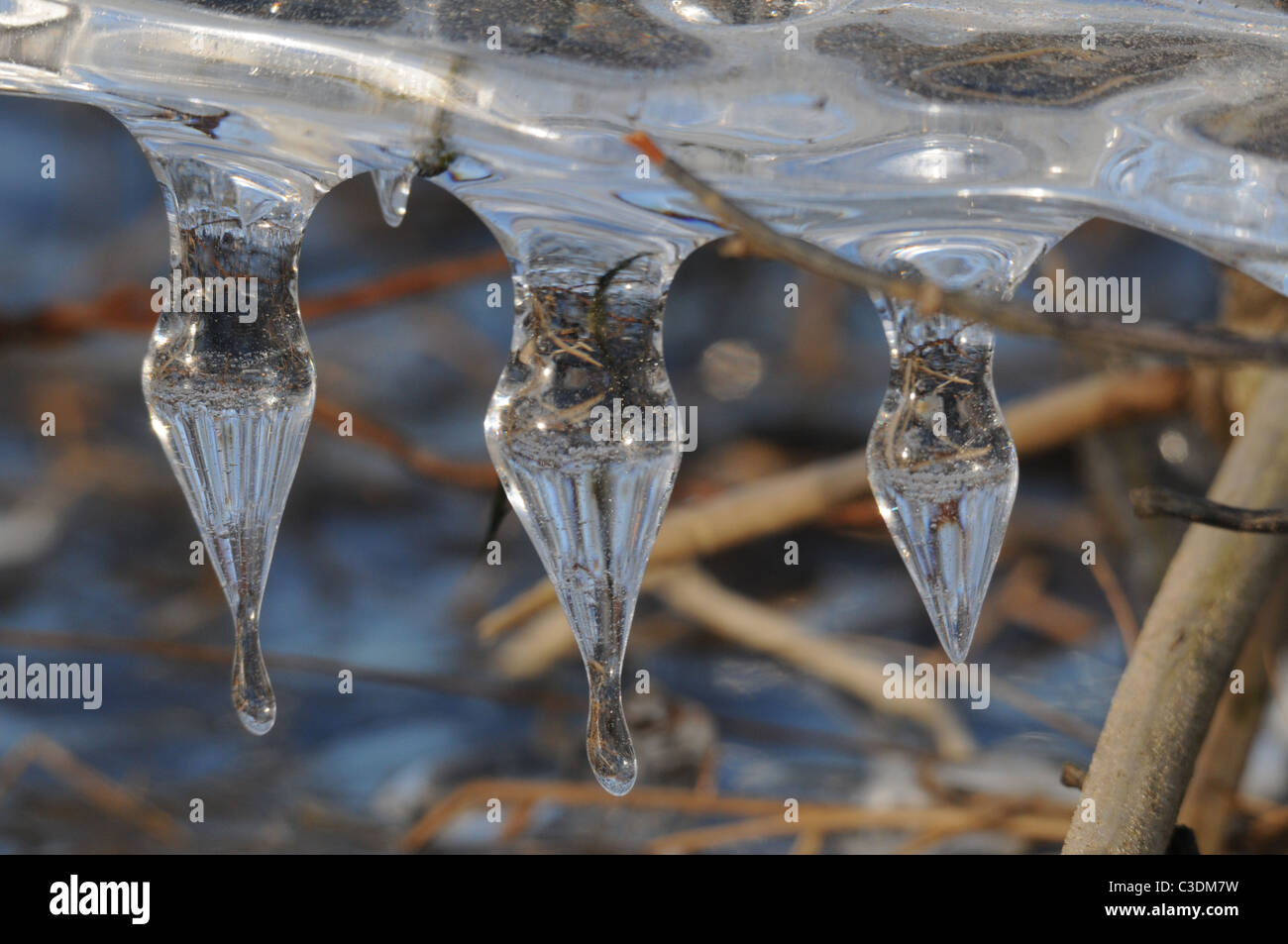 icicles, nature's own building of ice, small details in the ice, macro ...