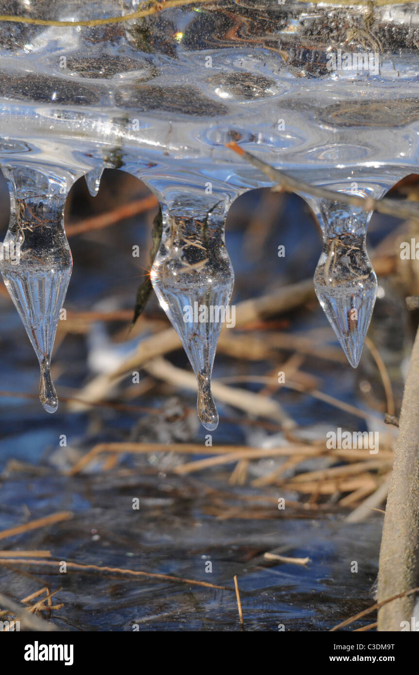 icicles, nature's own building of ice, small details in the ice, macro ...