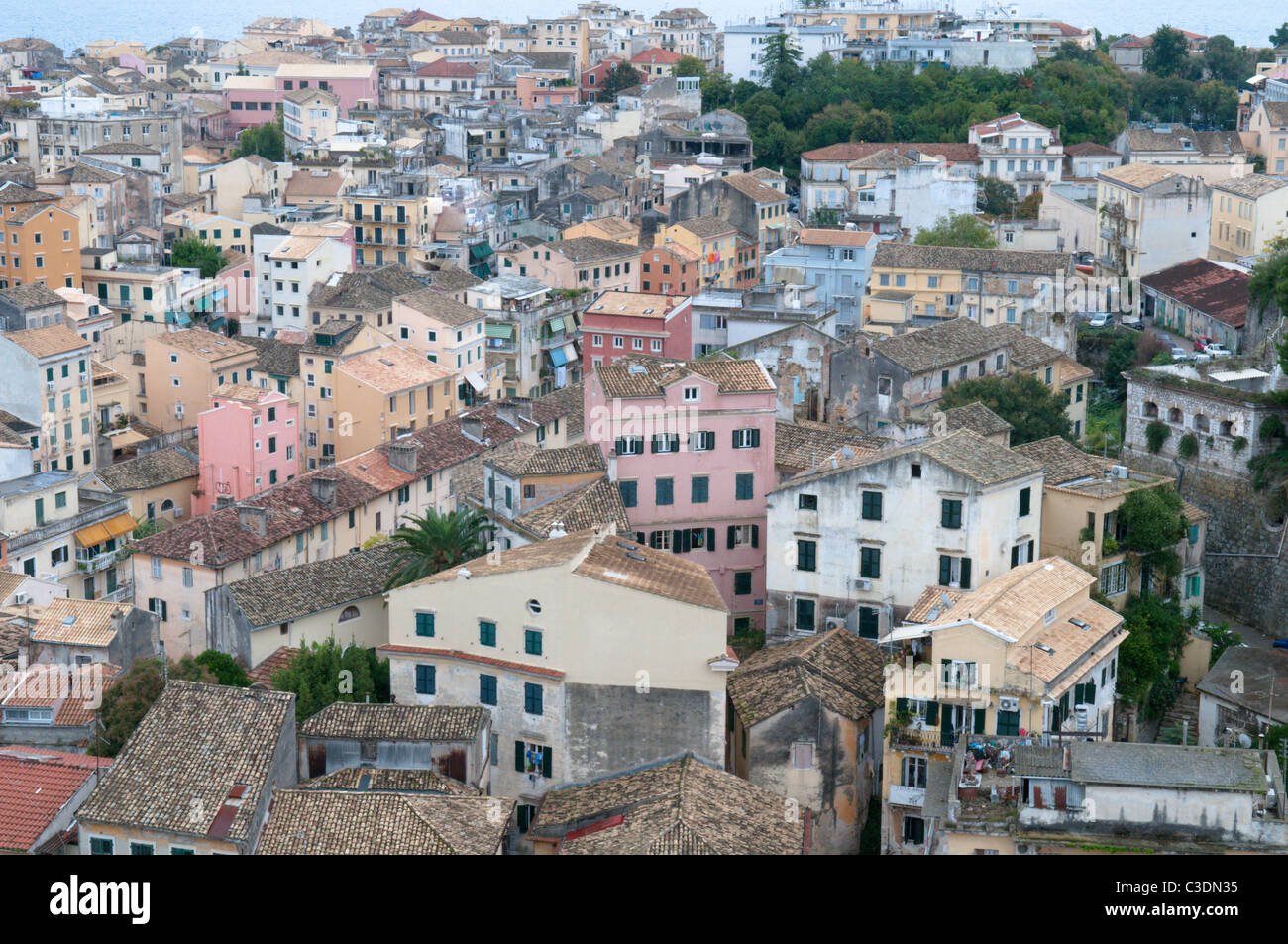 Corfu, Greece. October. Rooftops in Corfu Town, seen from the Venetian ...
