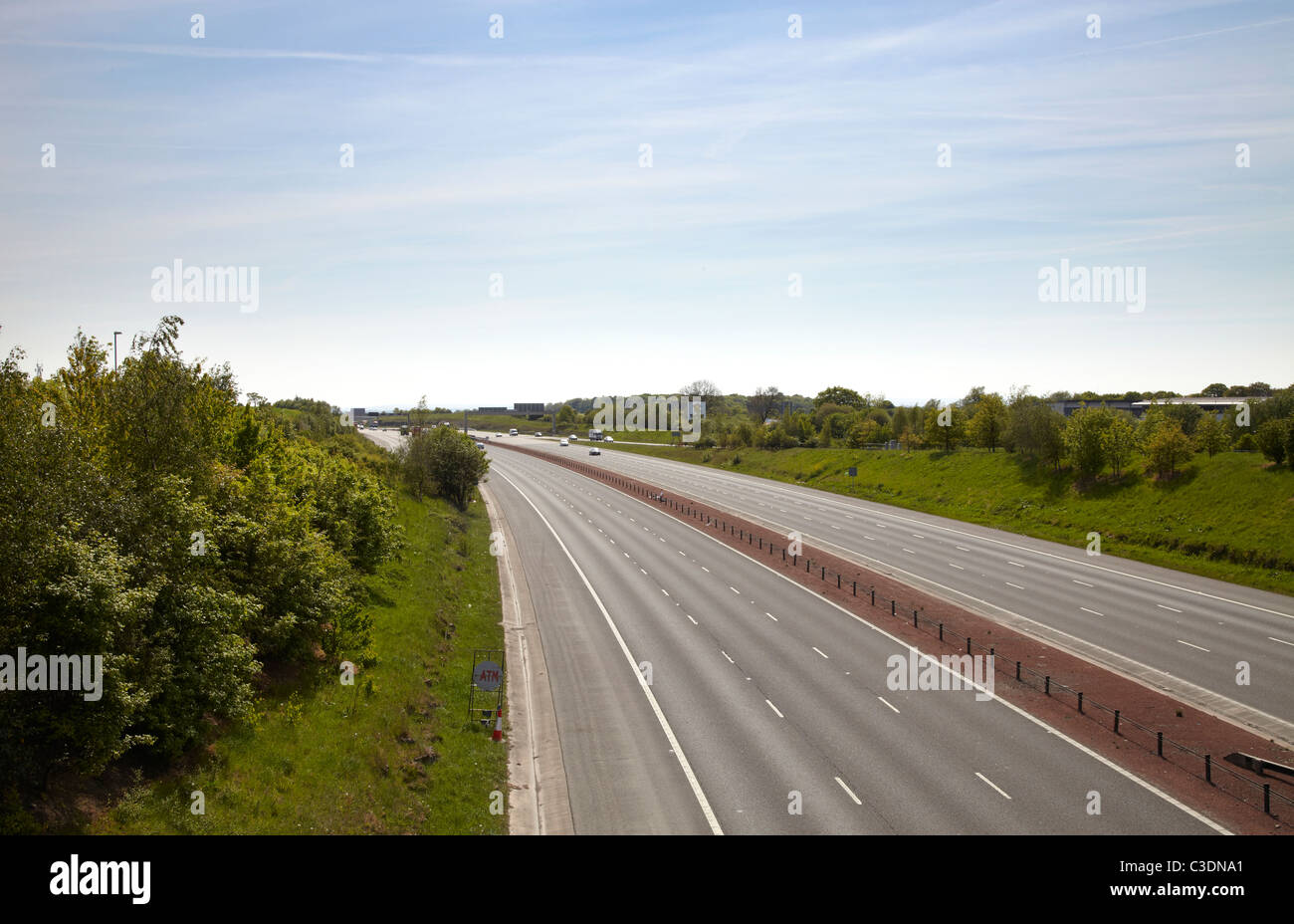 M1 Motorway England. Shot on bright sunny day with blue sky. Showing ...
