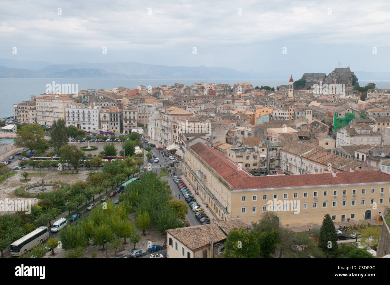 Corfu, Greece. October. Rooftops and park beside The Old Port. Corfu ...