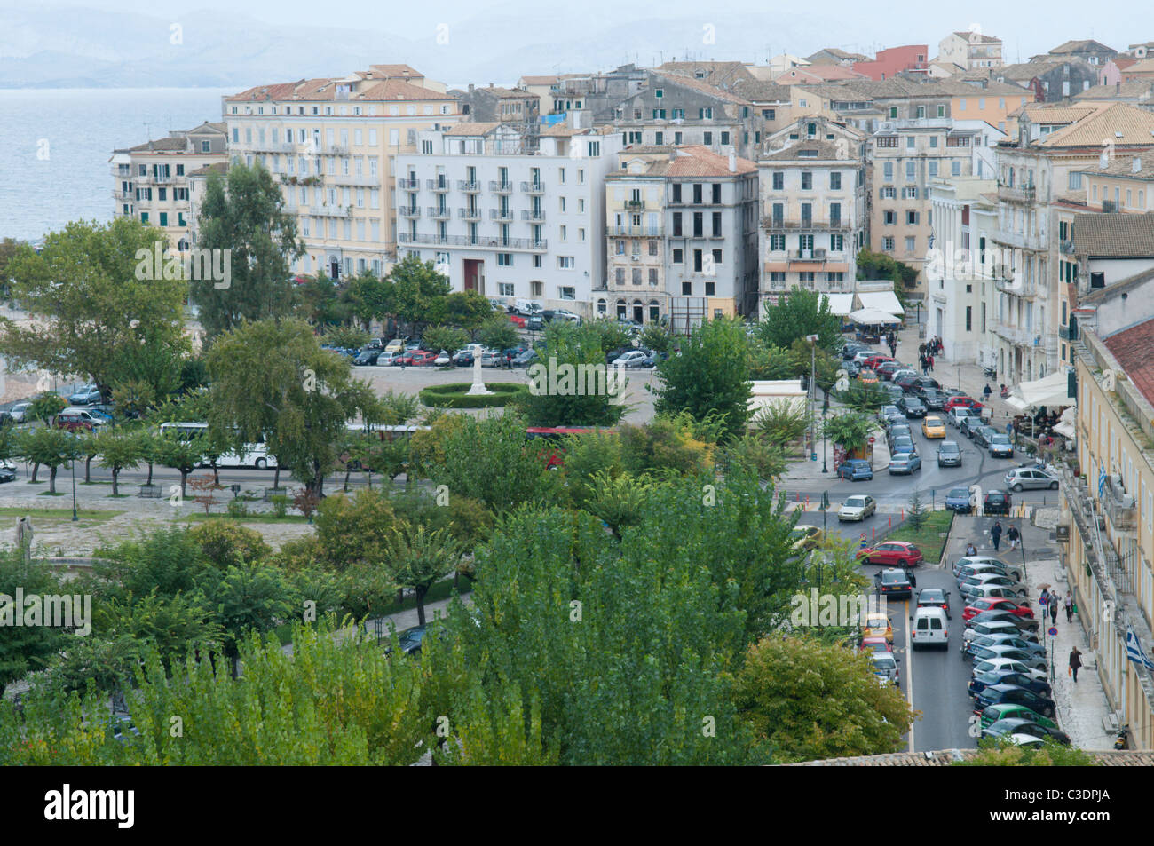 Corfu, Greece. October. Rooftops and park beside The Old Port. Corfu ...