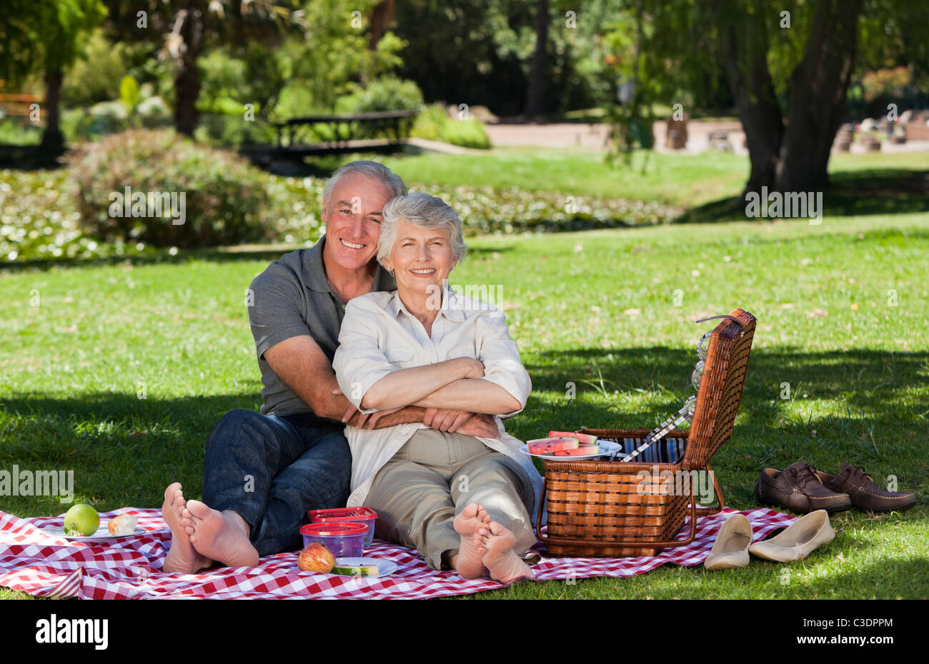 Lovely family picnicking in the park hi-res stock photography and ...