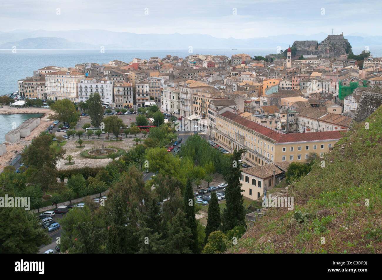 Corfu, Greece. October. Rooftops and park beside The Old Port. Corfu ...