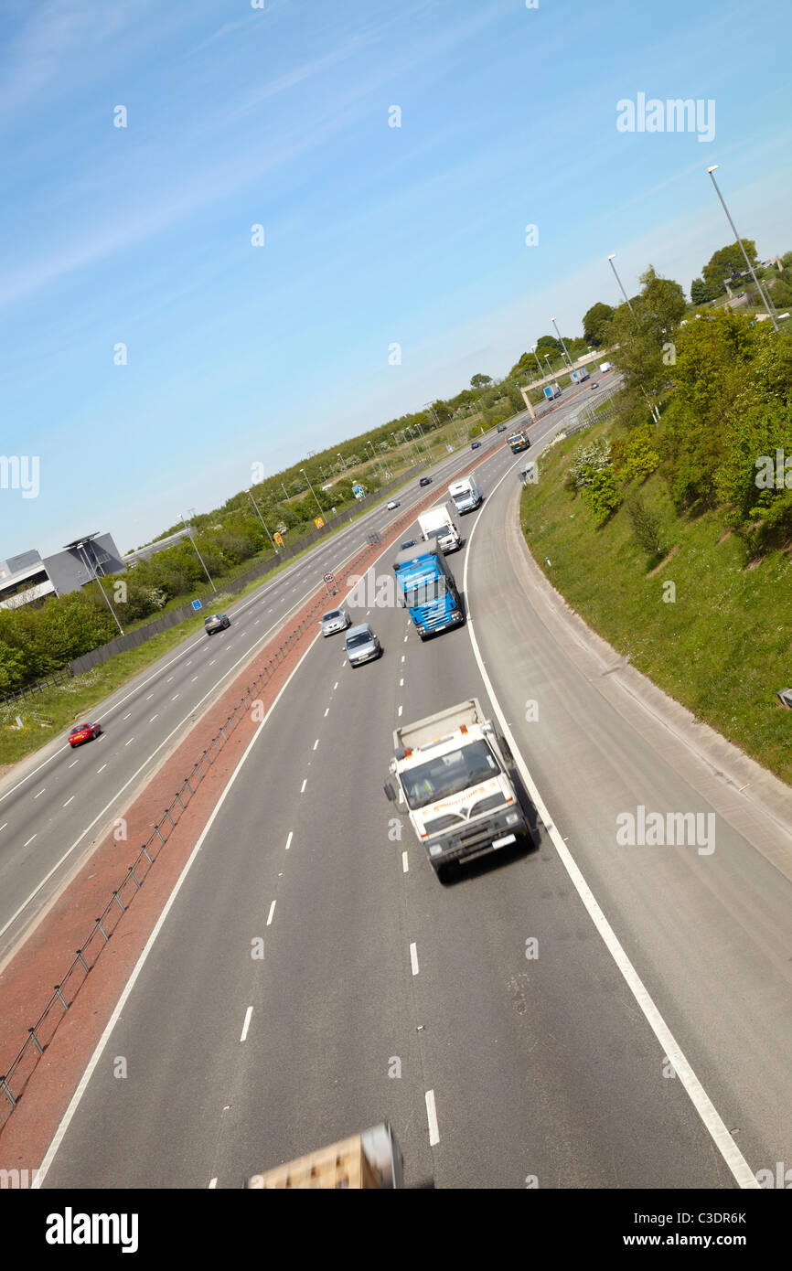 M1 Motorway England. Shot on bright sunny day with blue sky. Showing ...