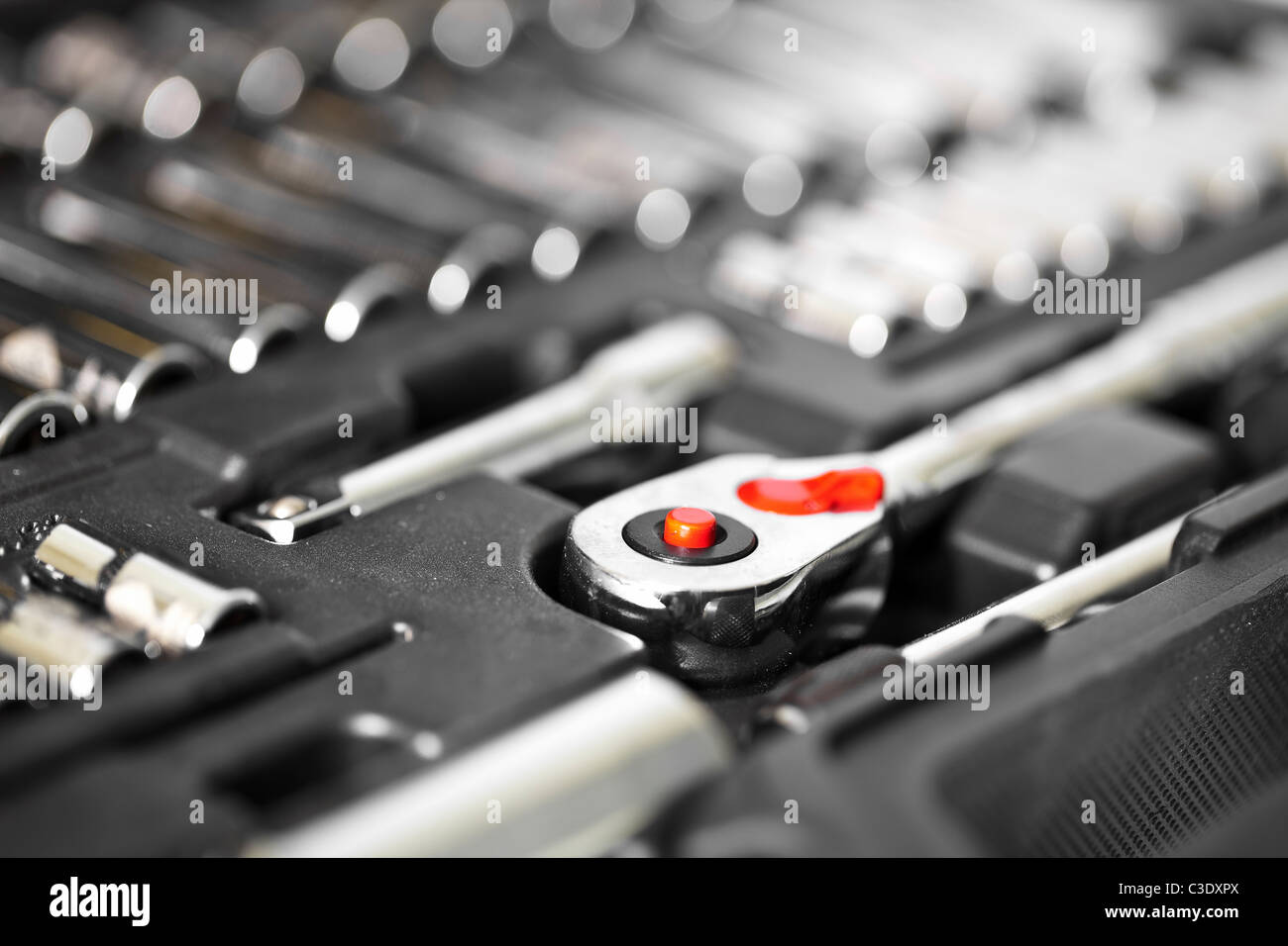 Socket wrench set in case, close up Stock Photo - Alamy