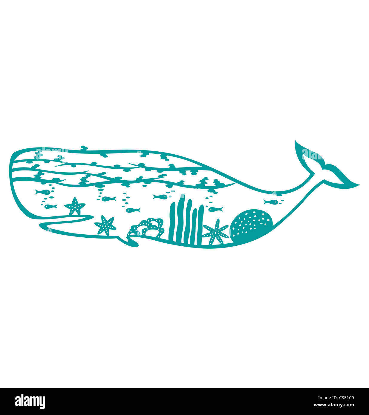A whale shape filled with all things underwater world Stock Photo - Alamy