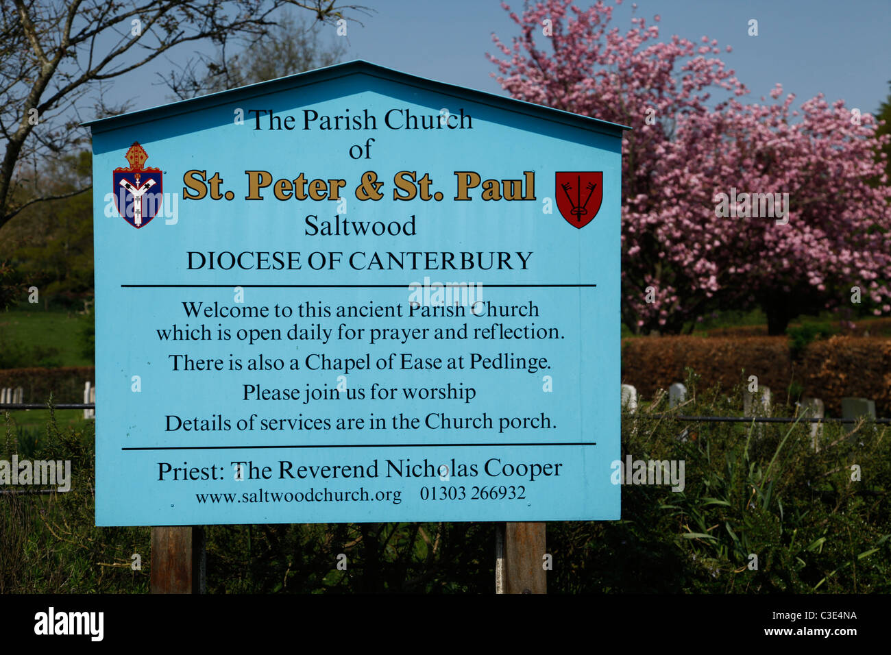 Noticeboard at Church of St Peter and St Paul Saltwood Hythe Kent Stock ...