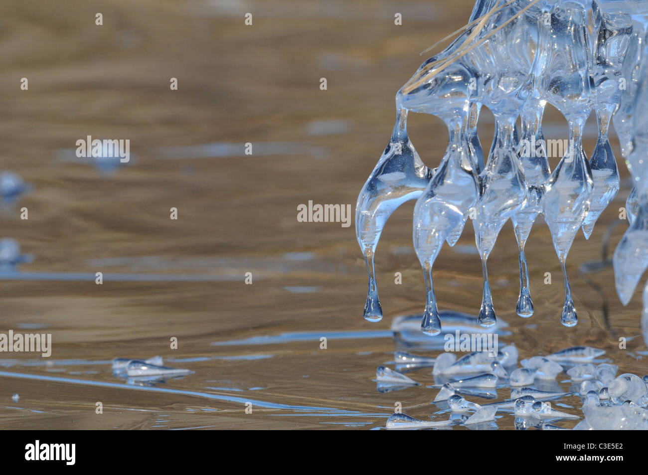 Icicles, old wire mesh fence, H2O in solid form Stock Photo - Alamy