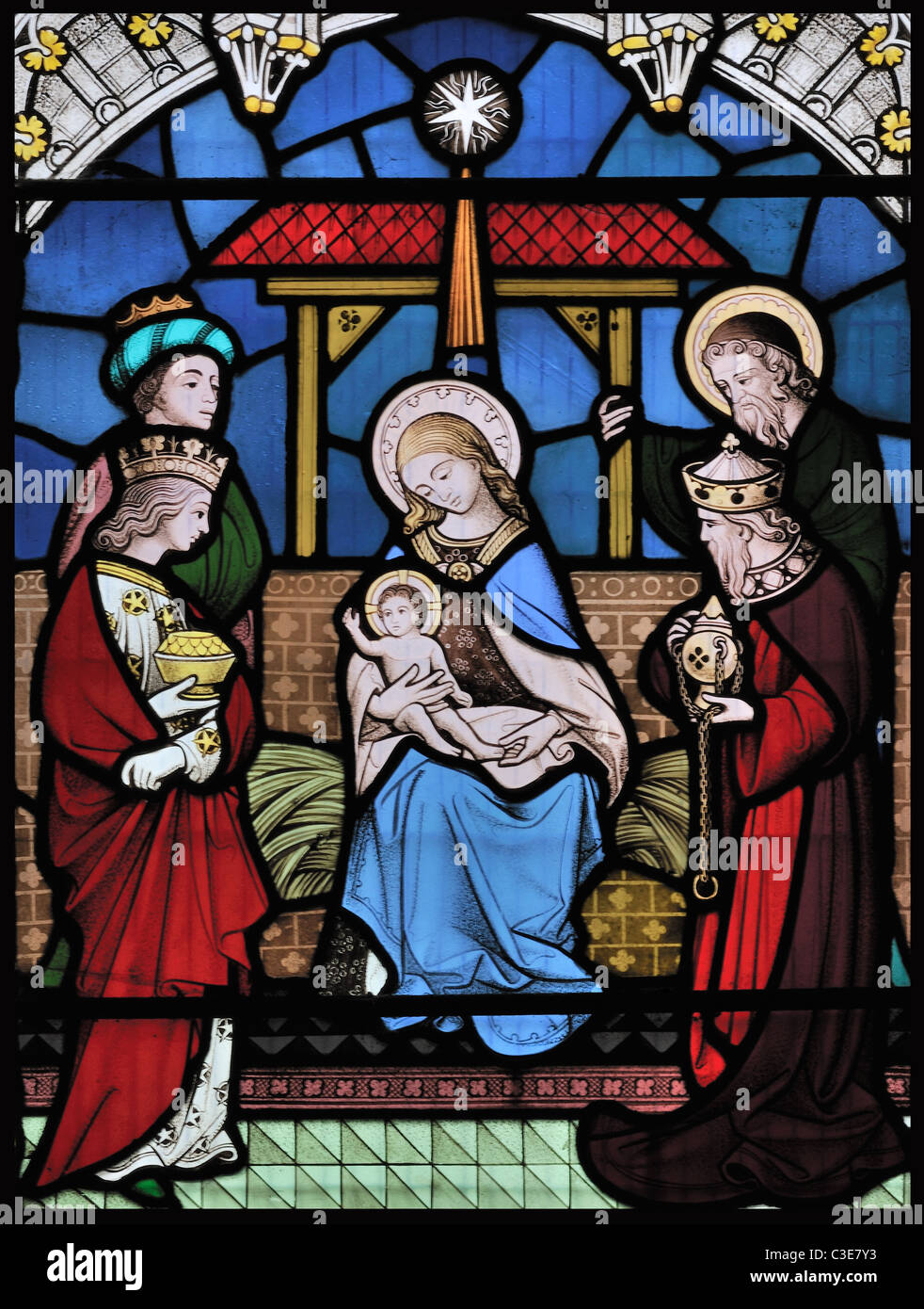 Stained glass depicting the adoration of the Magi, St Andrew church ...