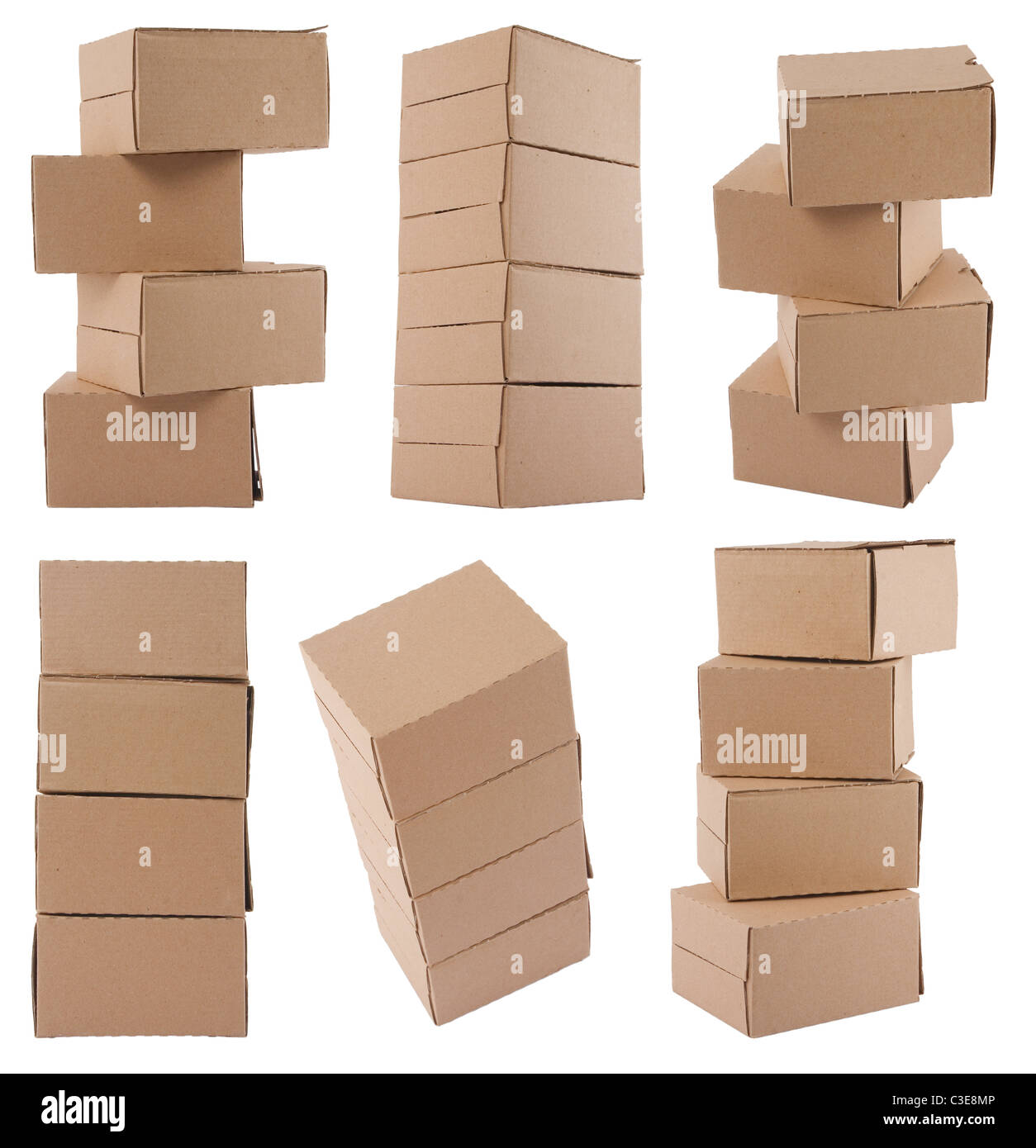 Brown cardboard boxes arranged in stack on white background Stock Photo ...