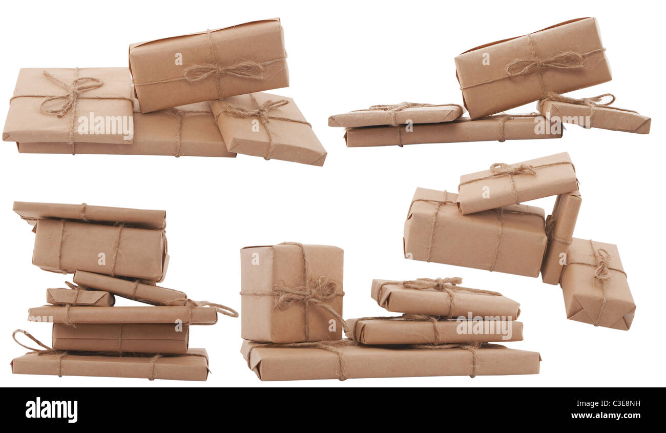 gift box arranged in different shape on white background Stock Photo ...