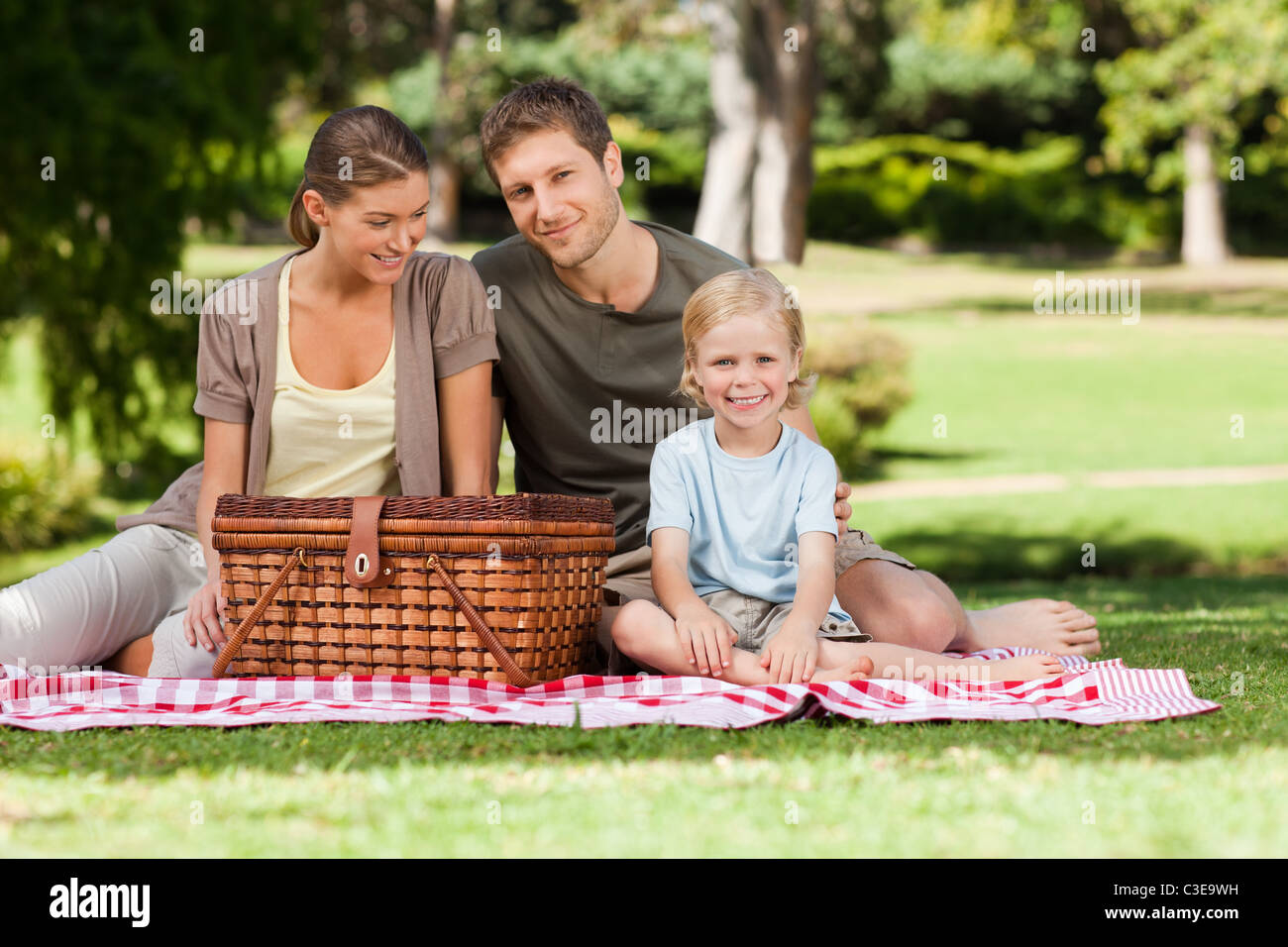 Happy family picnicking in the park Stock Photo - Alamy