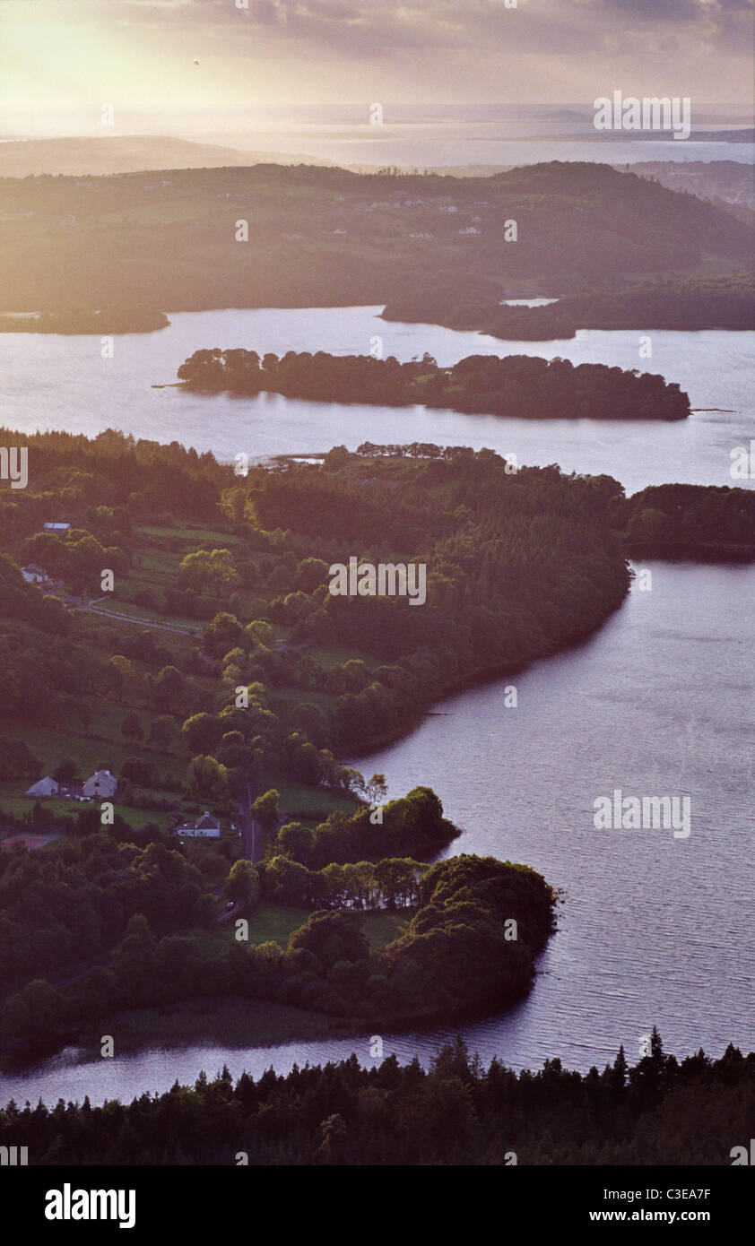 View over Lough Gill and Slishwood from Killery Mountain, County Sligo ...