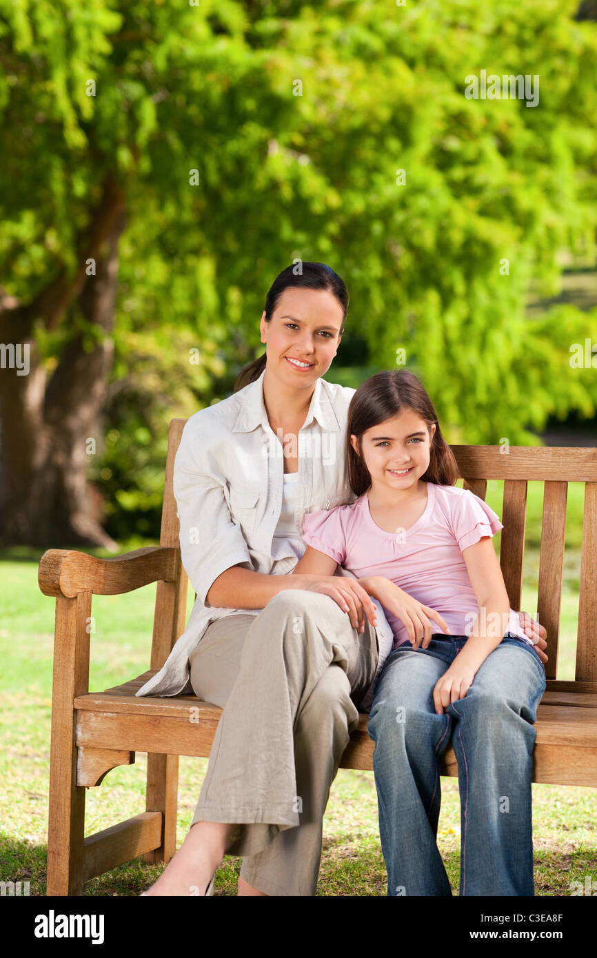Mother and her daughter on the bench Stock Photo - Alamy