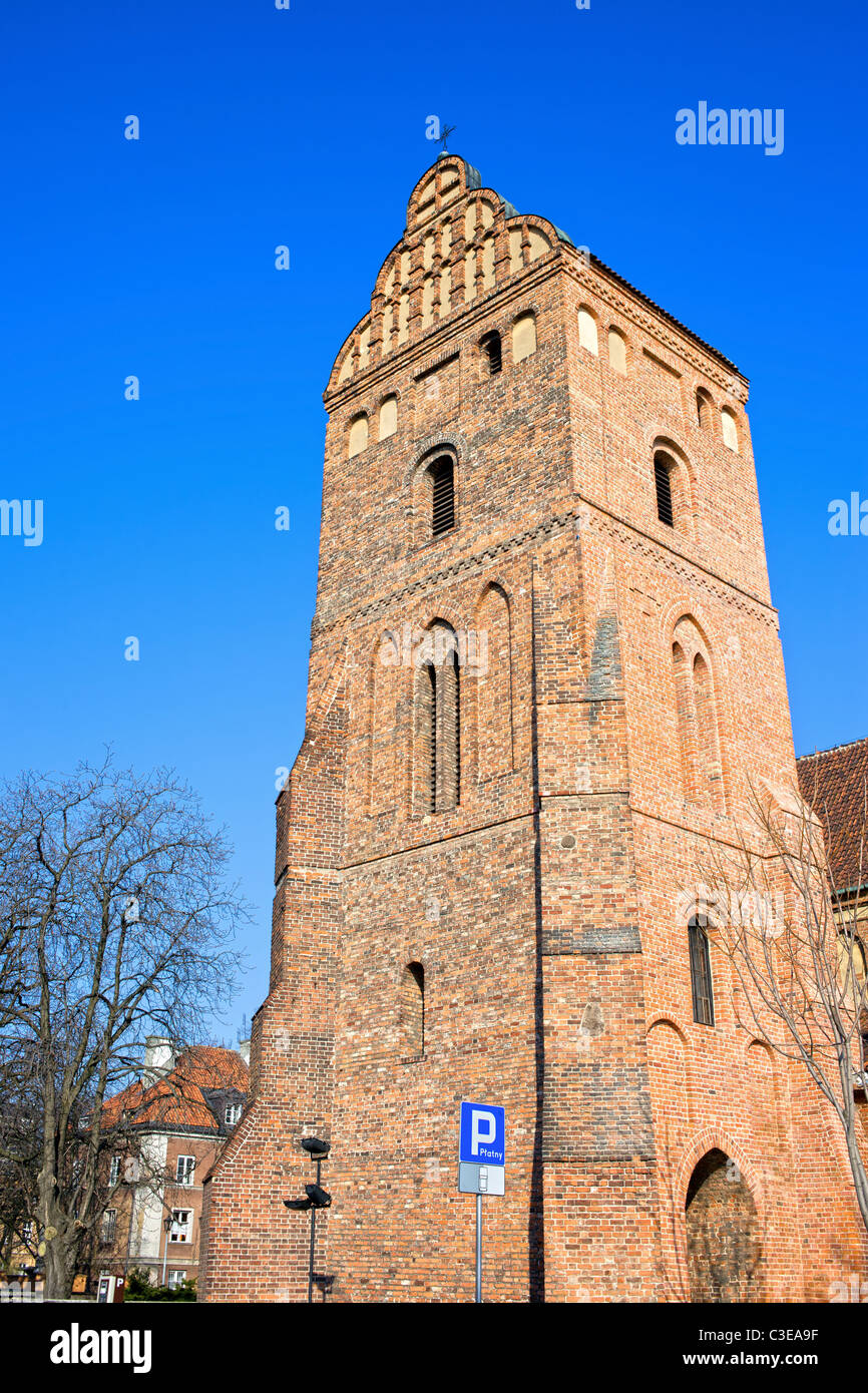 Gothic architecture style of the St. Mary's Church bell tower in Warsaw ...