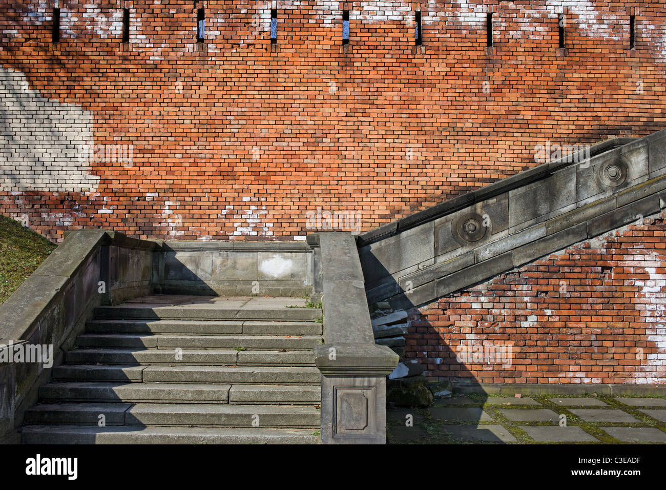 Steps and brick wall of the Citadel fortress in Warsaw, Poland Stock ...