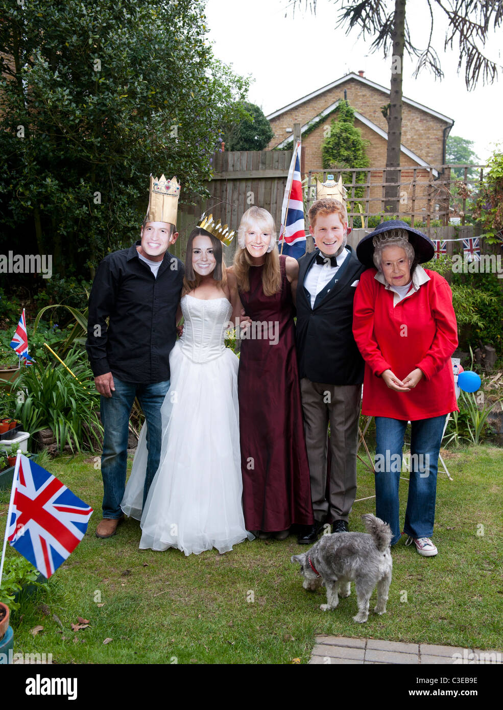 Royal wedding street party celebrations in a London garden with the ...