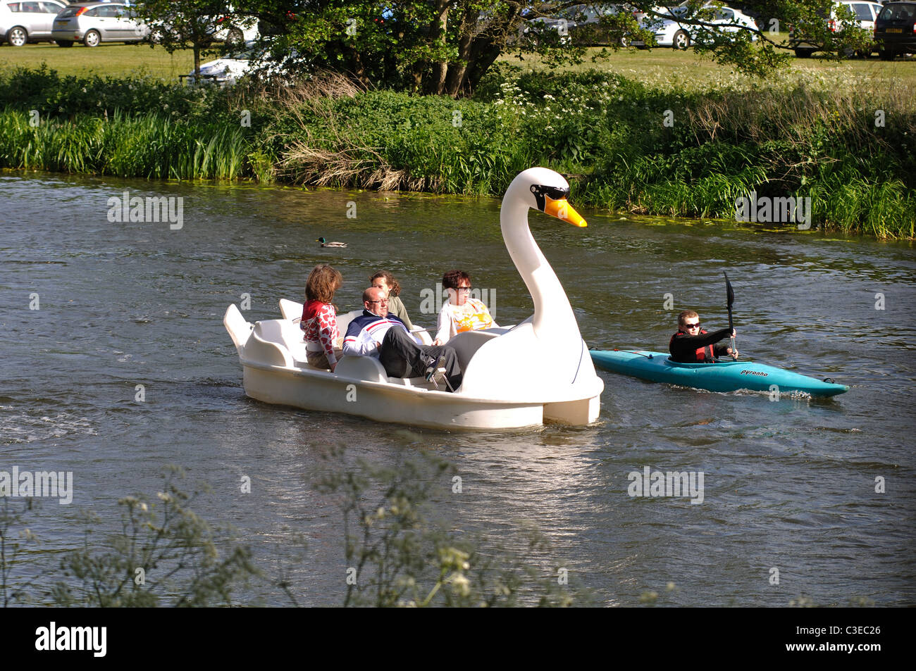 Swan pedalo on River Avon, Warwick, Warwickshire, England, UK Stock ...