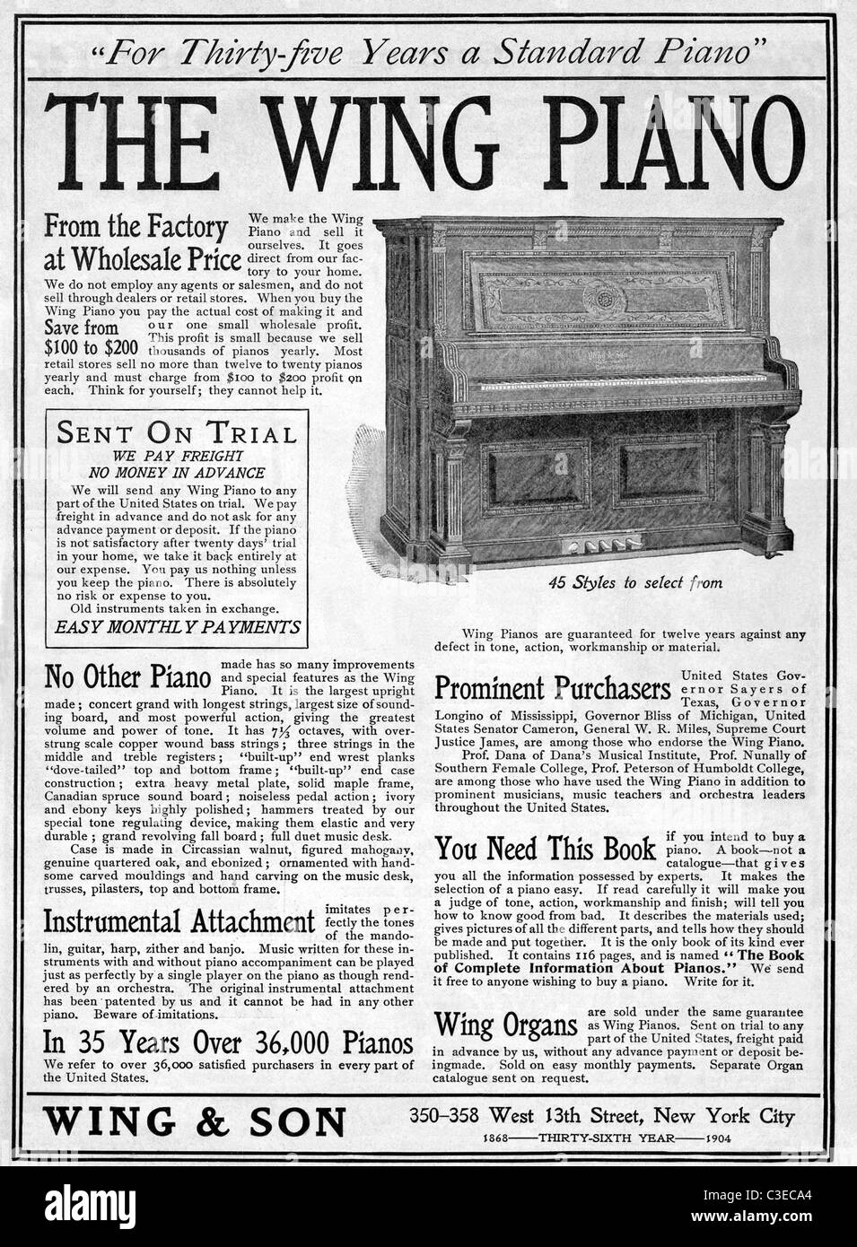 This advertisement (ad) for a Wing Piano appeared in McCall's Magazine ...