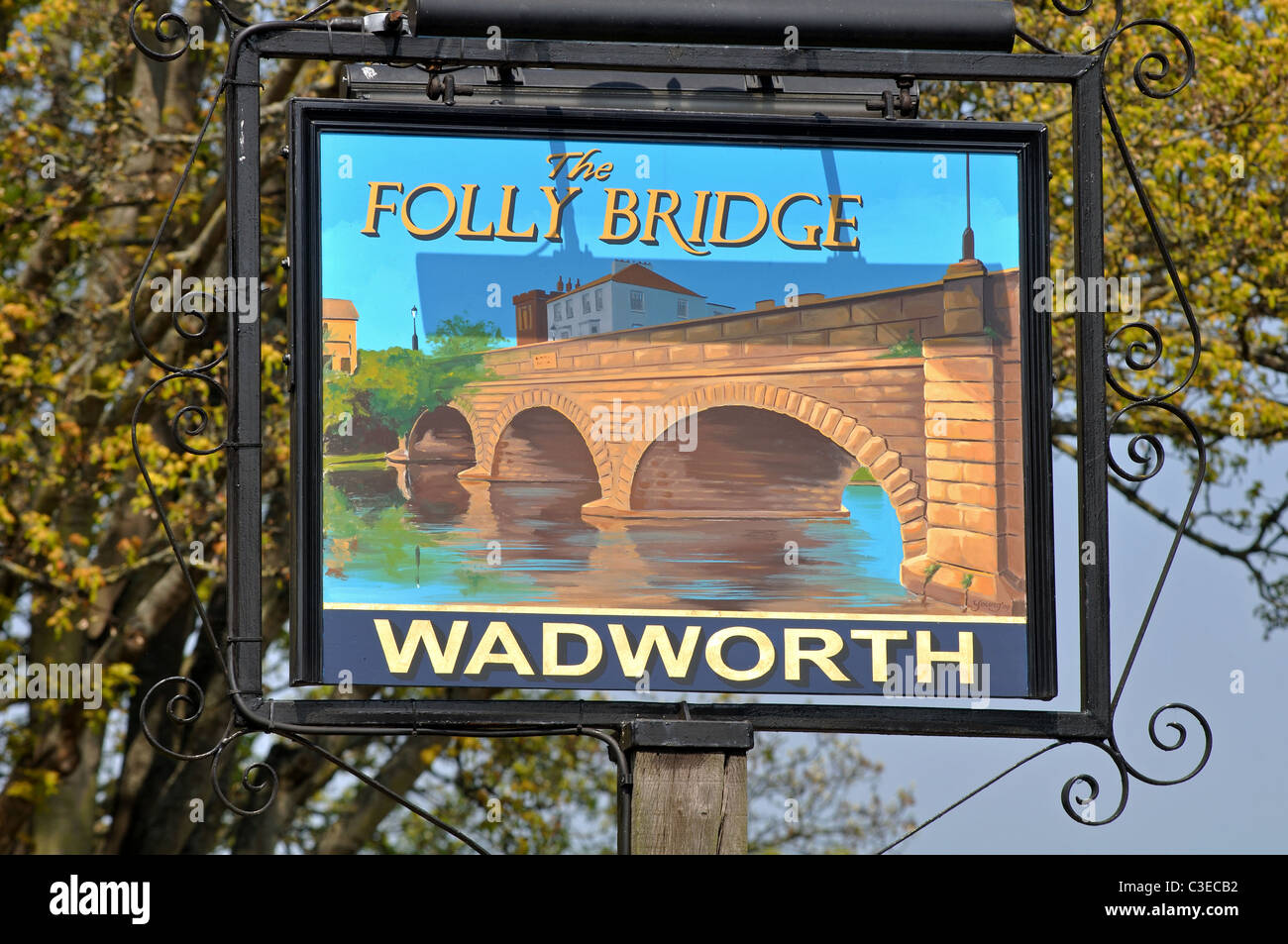 The Folly Bridge pub sign, Oxford, Oxfordshire, England, UK Stock Photo ...