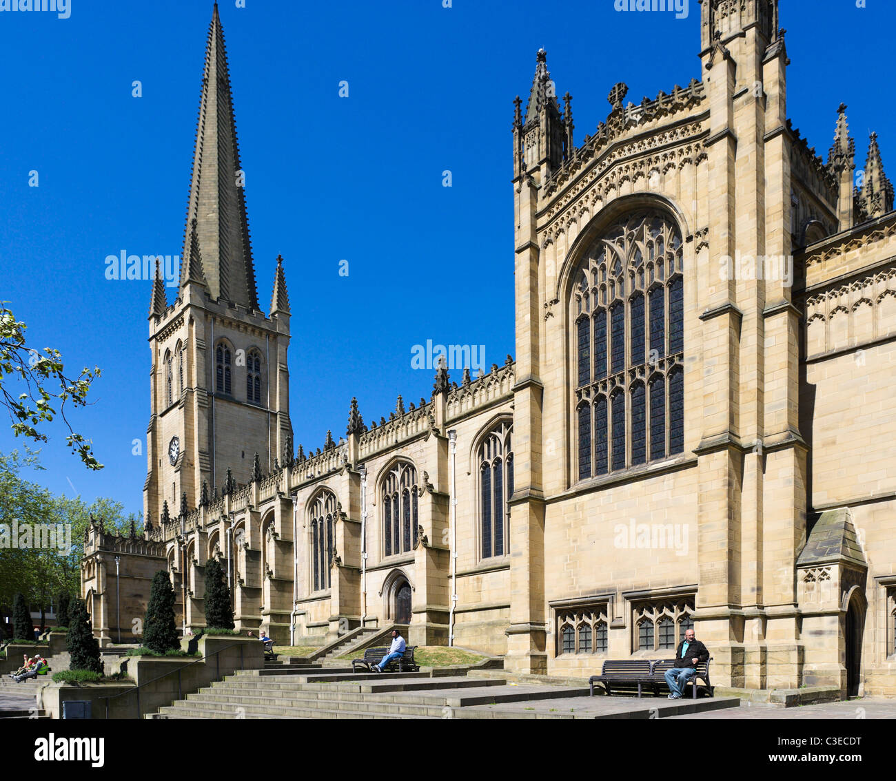 Wakefield Cathedral from Kirkgate, Wakefield, West Yorkshire, UK Stock ...