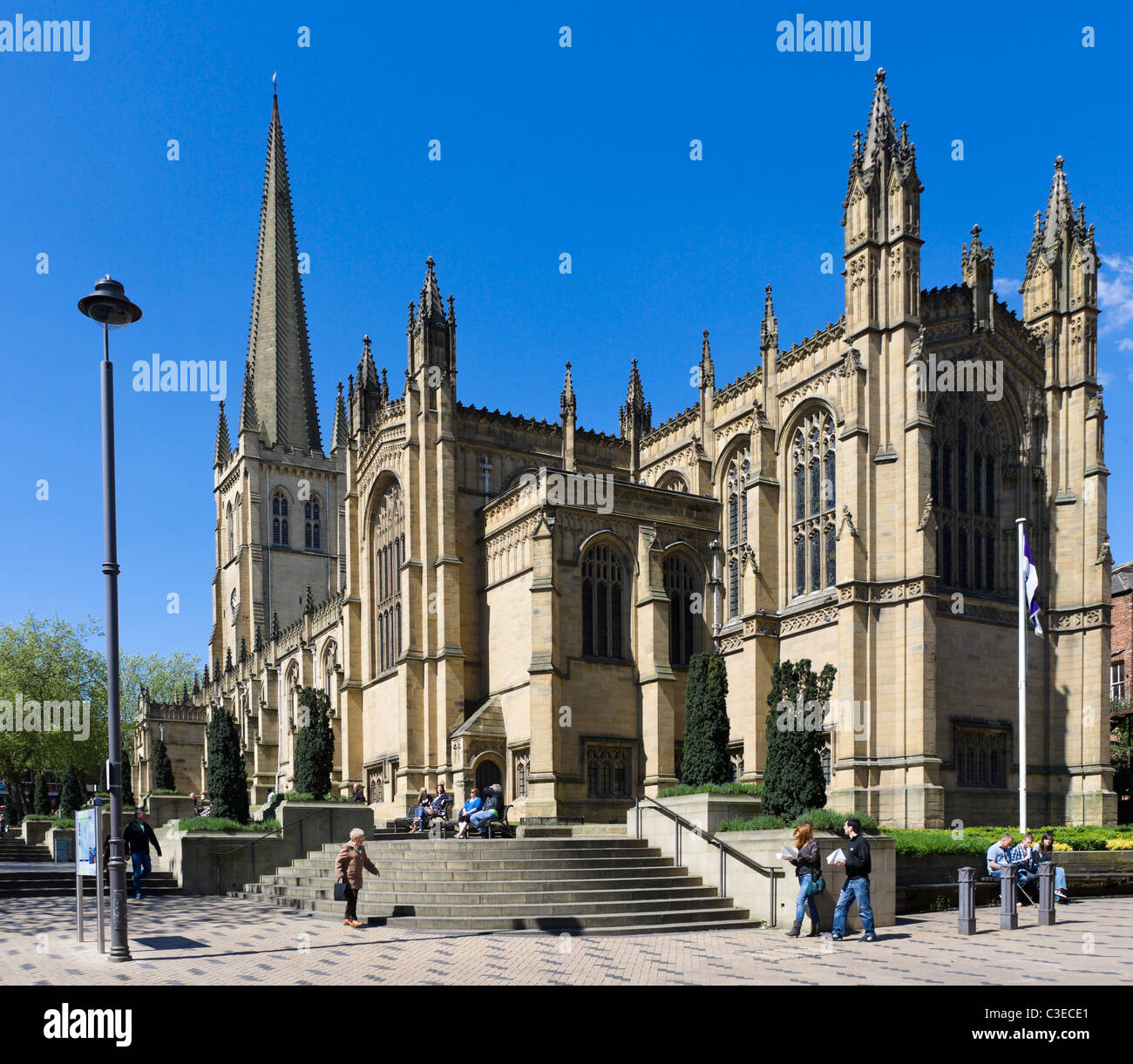 Wakefield Cathedral from Kirkgate, Wakefield, West Yorkshire, UK Stock ...